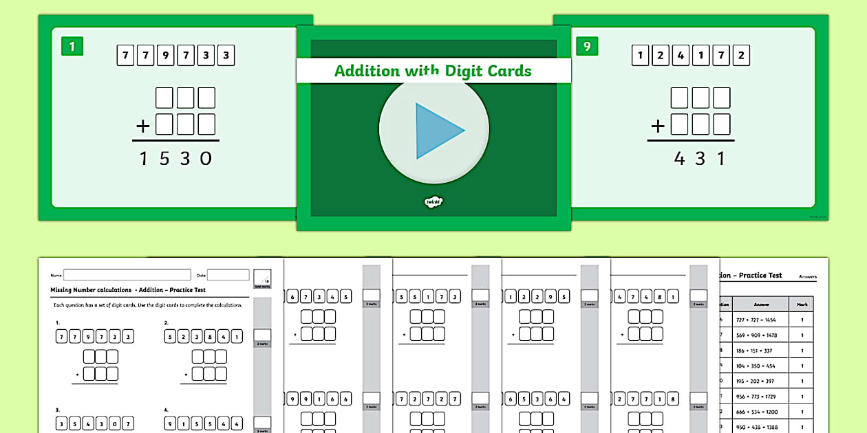 Missing Number Calculations Addition Assessment Pack