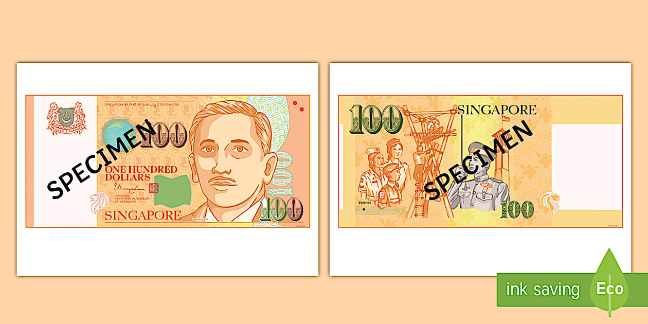 Black and White $100 Singapore Note Display Cut-Outs