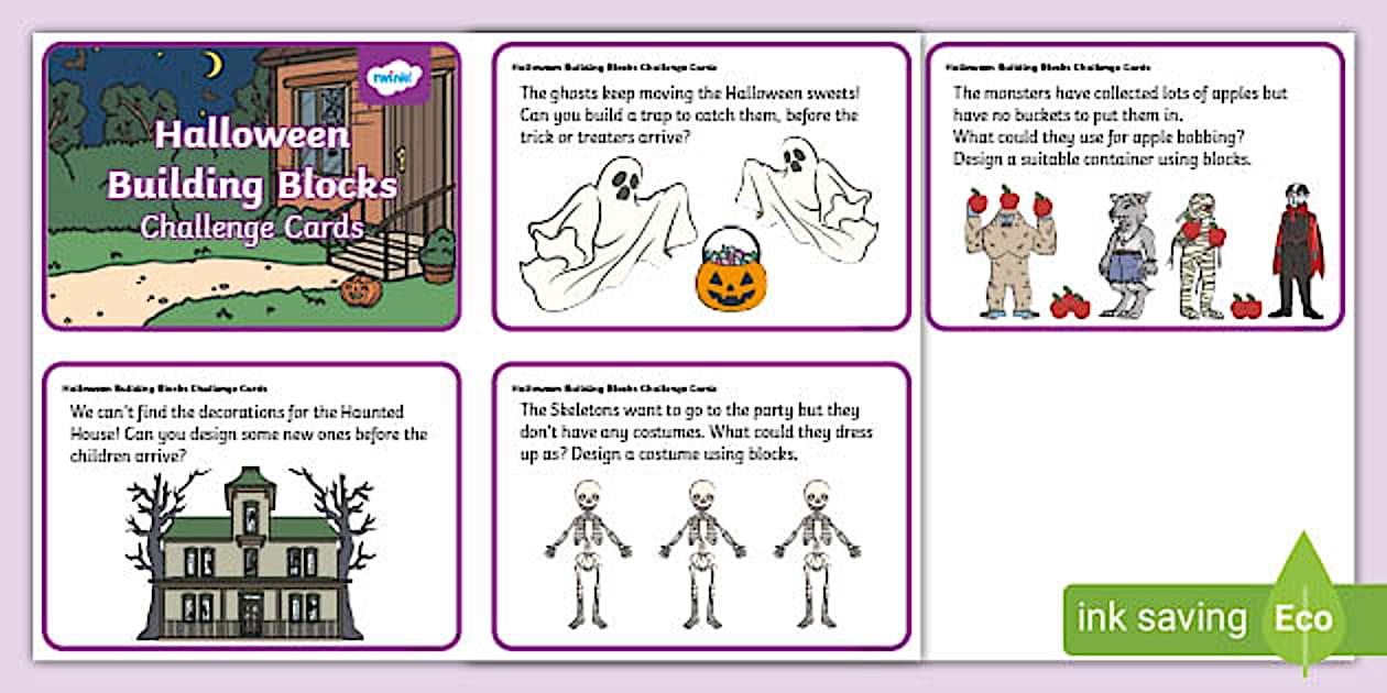 Halloween Building Block Challenge Cards First Level