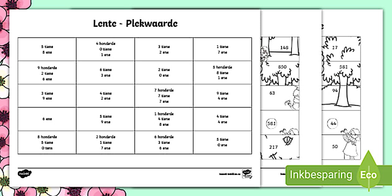 Lente - Plekwaarde Inkleur Assessering Aktiwiteit