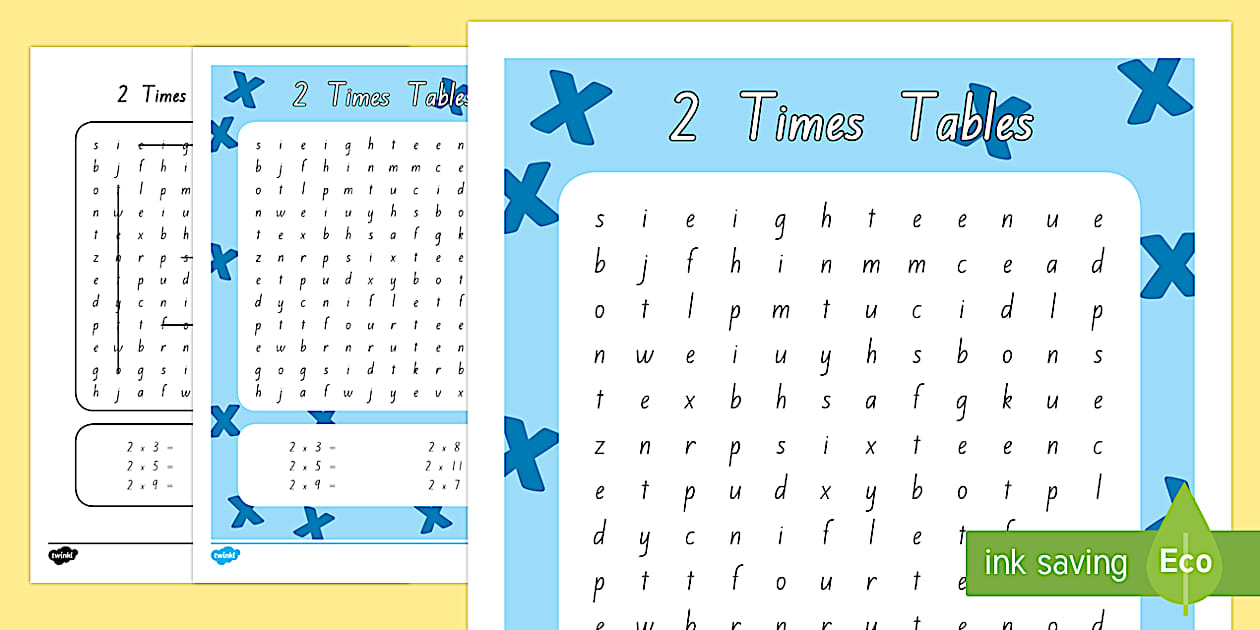 Multiplication 2 Times Tables Word Search Worksheet / Worksheet