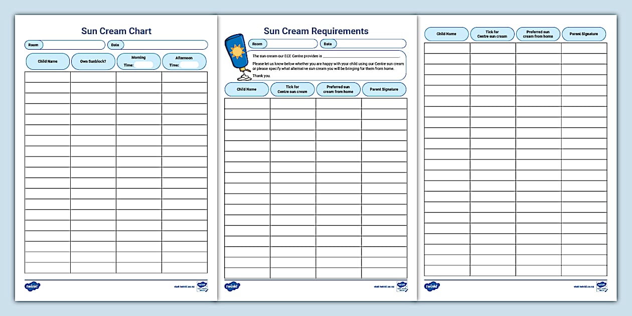Sun Cream Chart With Parent Form ECE (Teacher-Made) - Twinkl