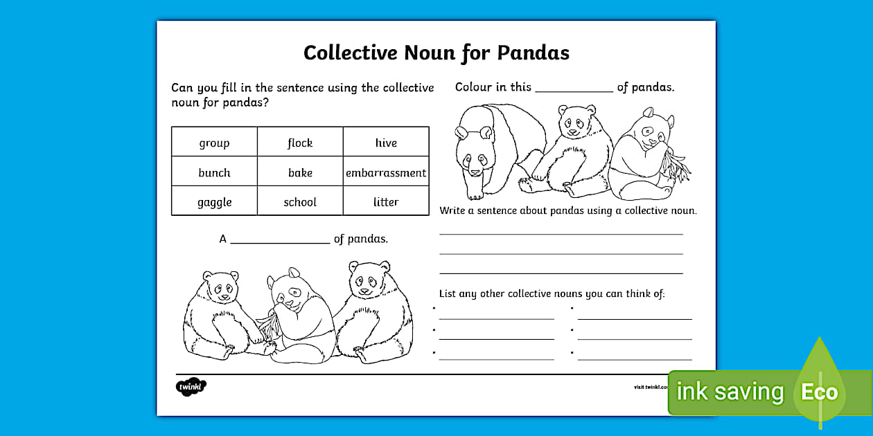 Collective Nouns - Pandas Worksheet (teacher made) - Twinkl