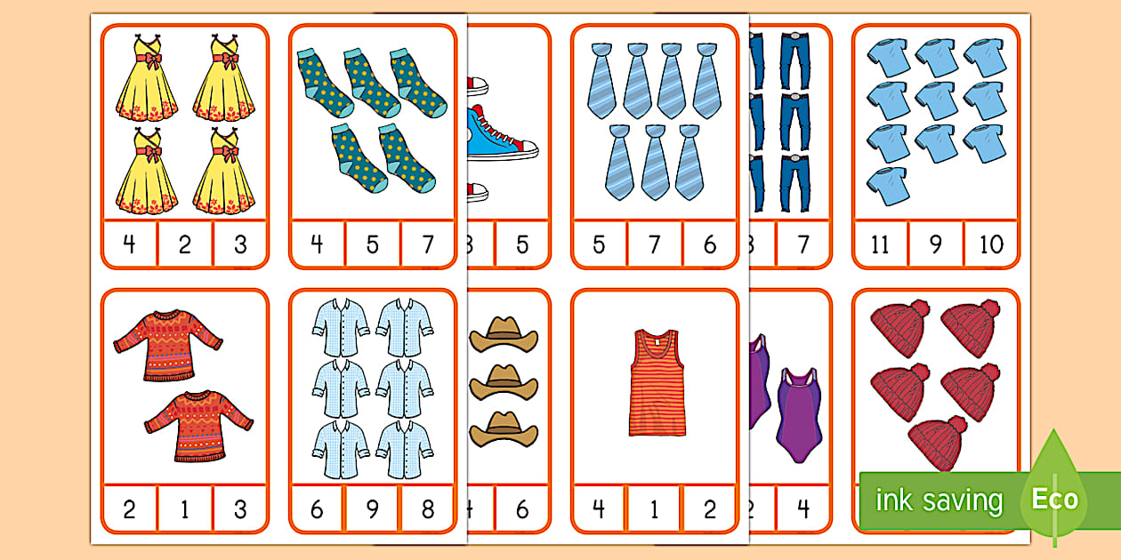 Clothes Counting to 10 Clip Cards (Teacher-Made) - Twinkl