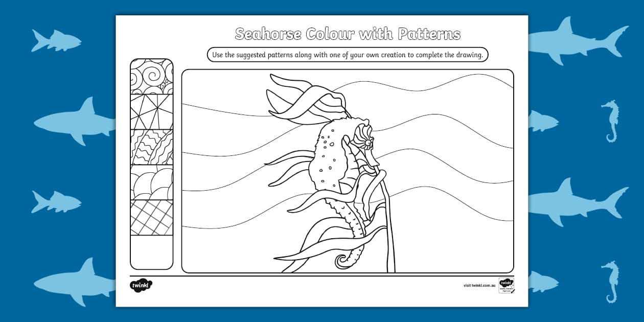 * NEW * Seahorse Colour with Patterns Activity - Twinkl