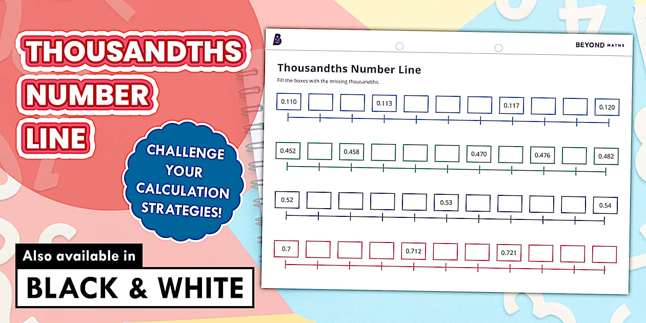 Thousandths Number Line Worksheet (teacher made) - Twinkl