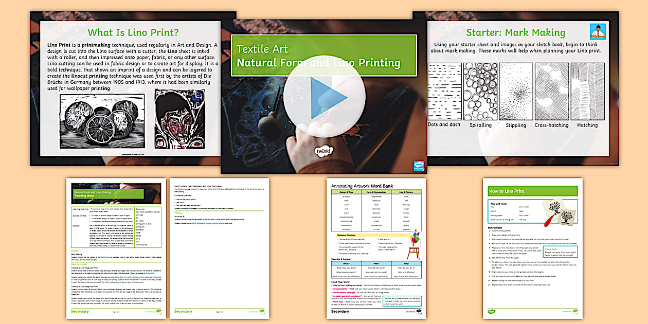 Textile Art Lesson 5: Natural Form and Lino Print - Twinkl