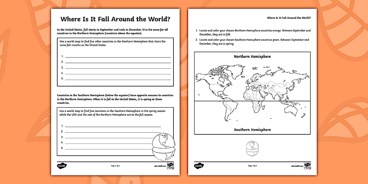 Where Is It Fall Around The World? Worksheet for 3rd-5th Grade
