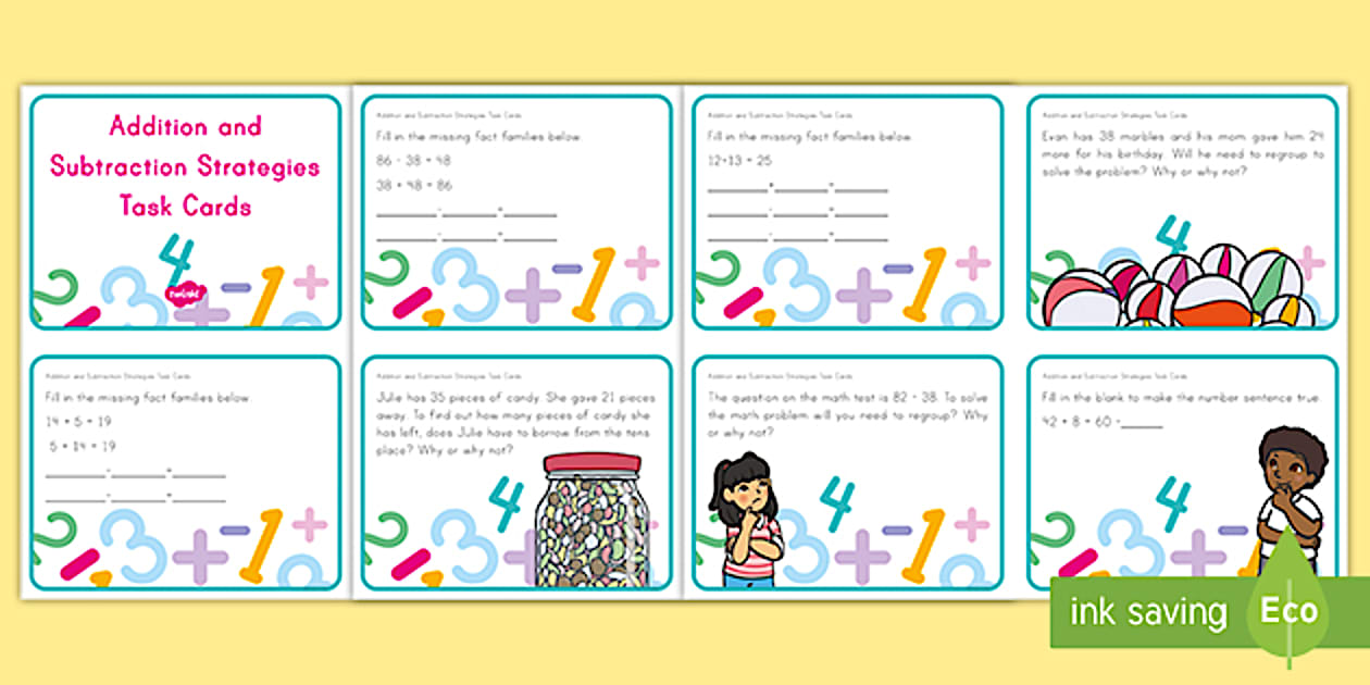 Addition and Subtraction Strategies Task Cards - Twinkl