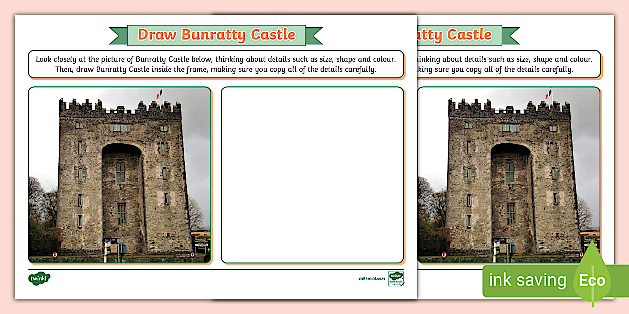 Draw Bunratty Castle Worksheet (teacher made) - Twinkl