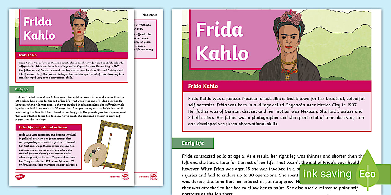 Reading Comprehension Homework Week 13 Frida Kahlo 3rd/4th Class