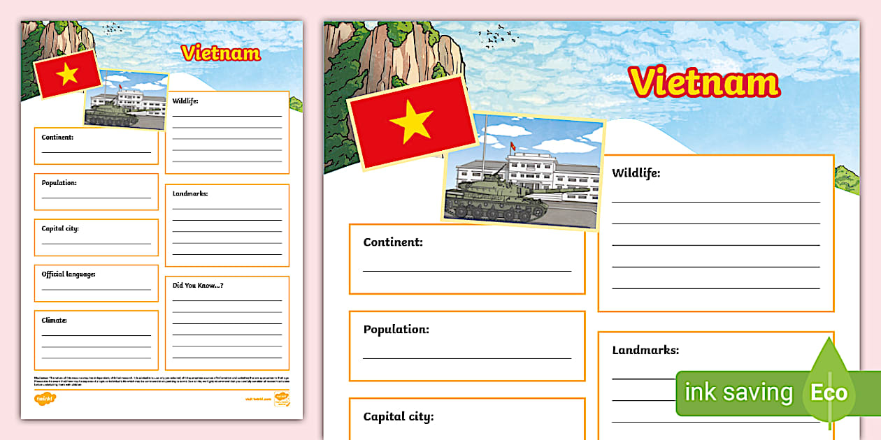 Vietnam Fact File Template (teacher made) - Twinkl