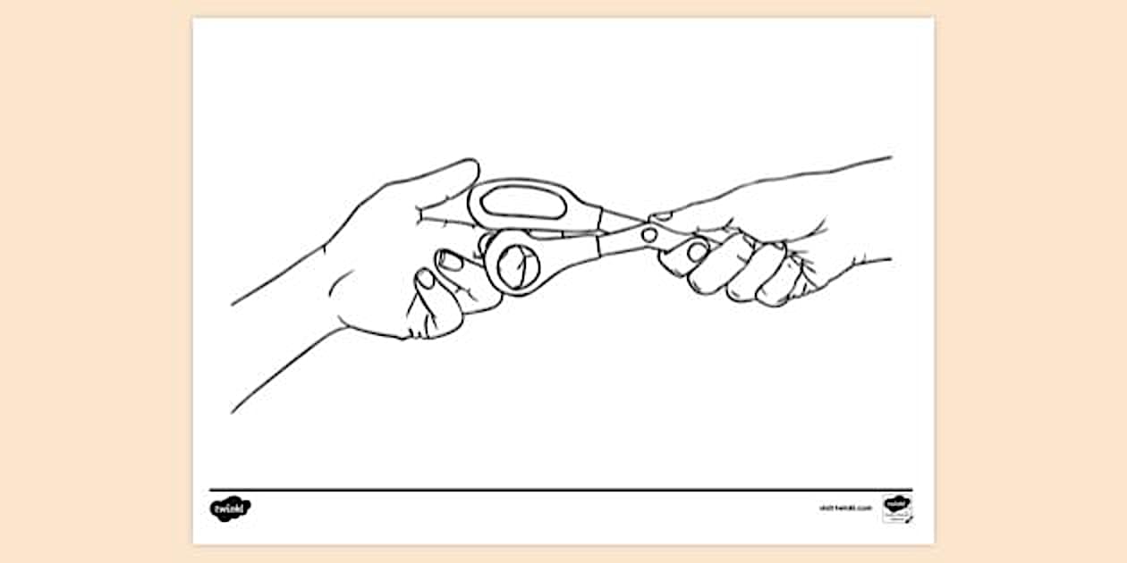 Handing Over Scissors Colouring Sheet | Colouring Sheets