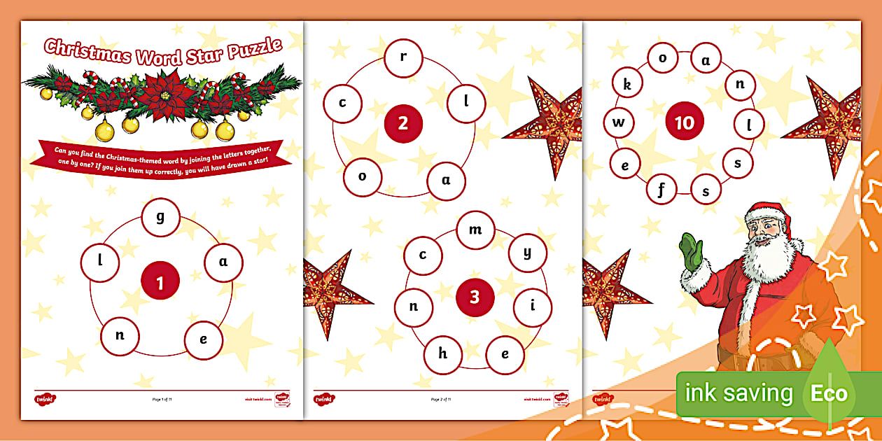 Christmas Word Star Puzzles - Twinkl