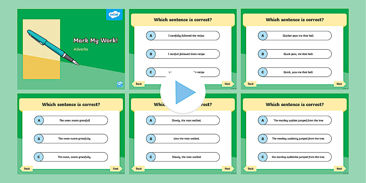 Mark My Work! Adverbs PowerPoint Quiz (teacher made)