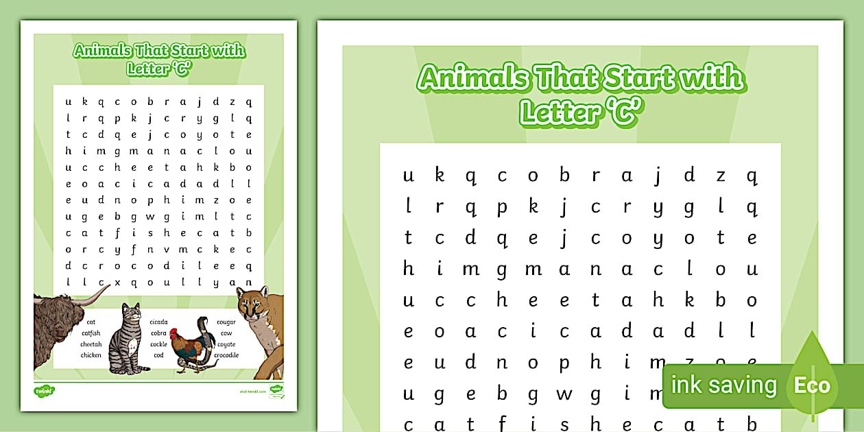 Animals That Start with Letter 'C' Word Search - Twinkl
