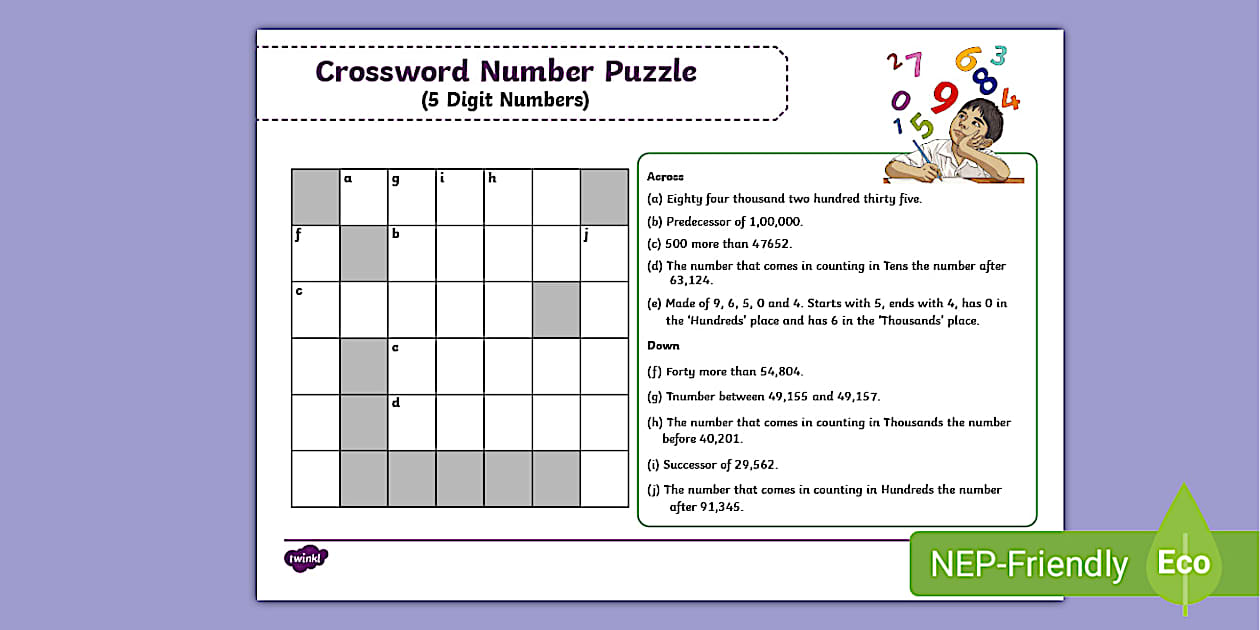 Crossword Number Puzzle (5-digit Numbers) - Twinkl