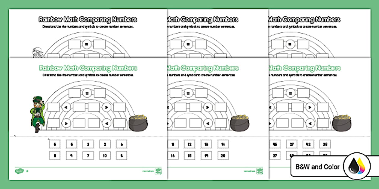 Rainbow Math Comparing Numbers Differentiated Worksheet for K-2nd Grade