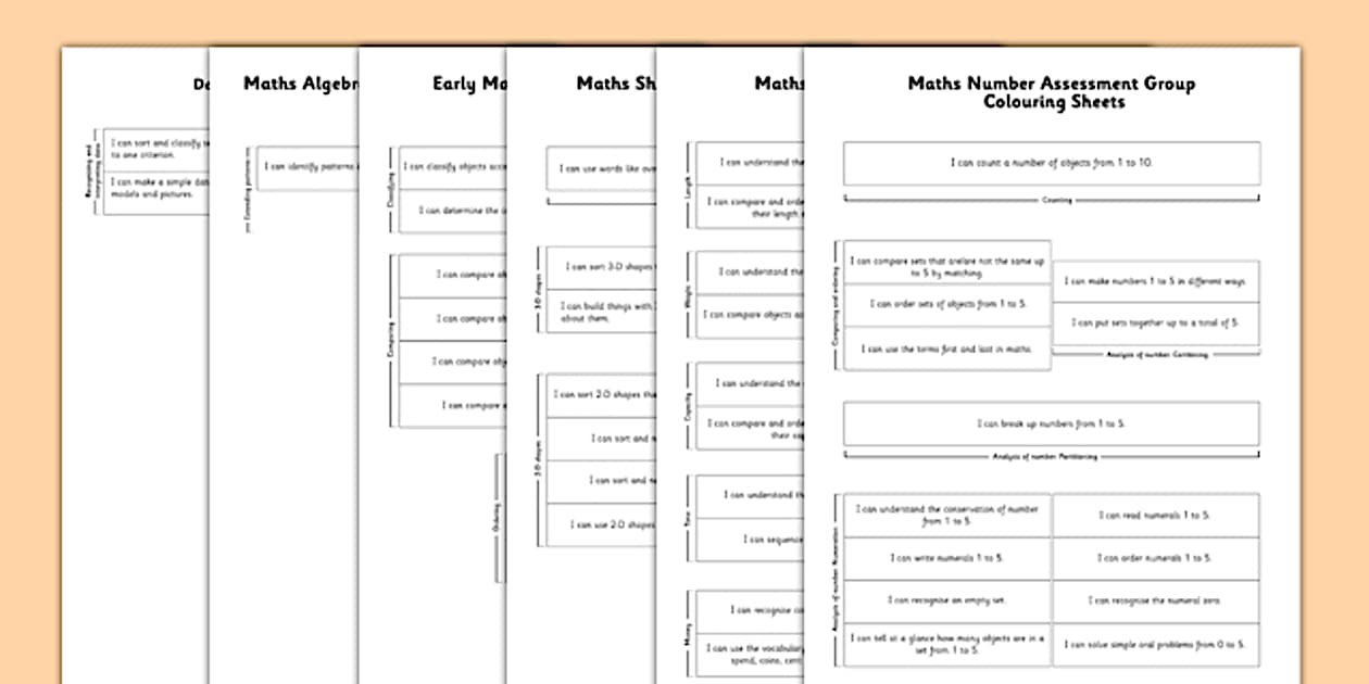1999 Curriculum Junior Infants Maths Assessment Group Colouring Sheets Pack