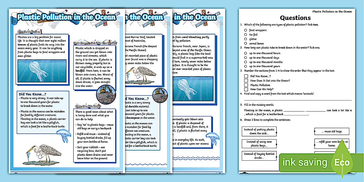 Ocean Pollution LKS2 Non-Fiction Literacy Assessment