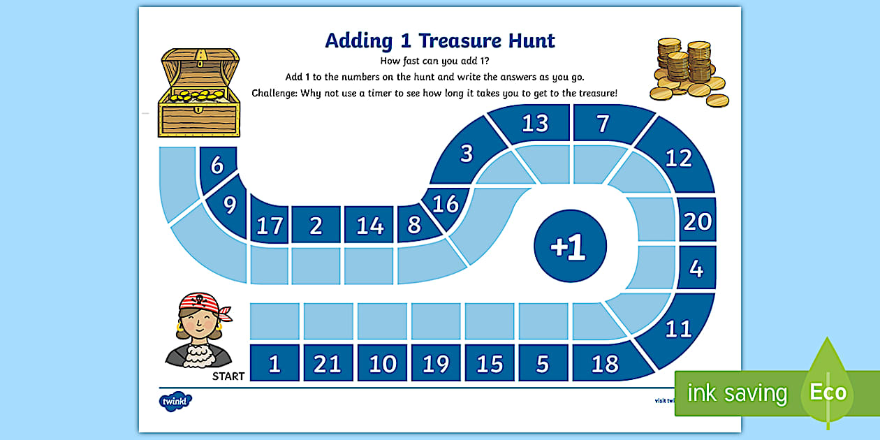 Editable Adding 1 Treasure Hunt Worksheet (teacher made)