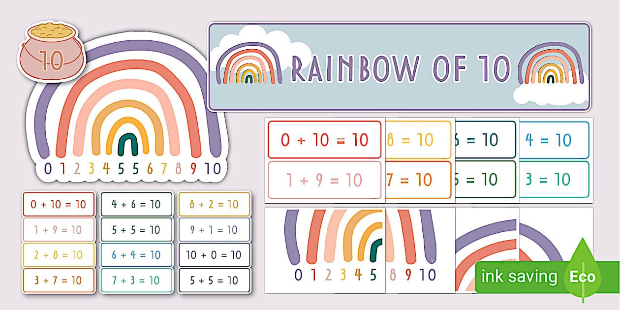 👉 Muted Rainbow Number Bonds of Ten Display Pack - Twinkl