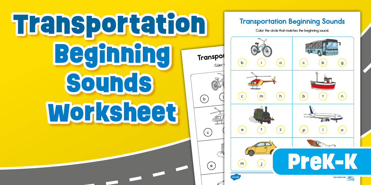 Transportation Beginning Sounds Worksheet for PreK-K
