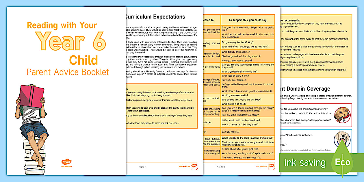 Editable Year 6 Reading With Your Child Parent Advice Booklet