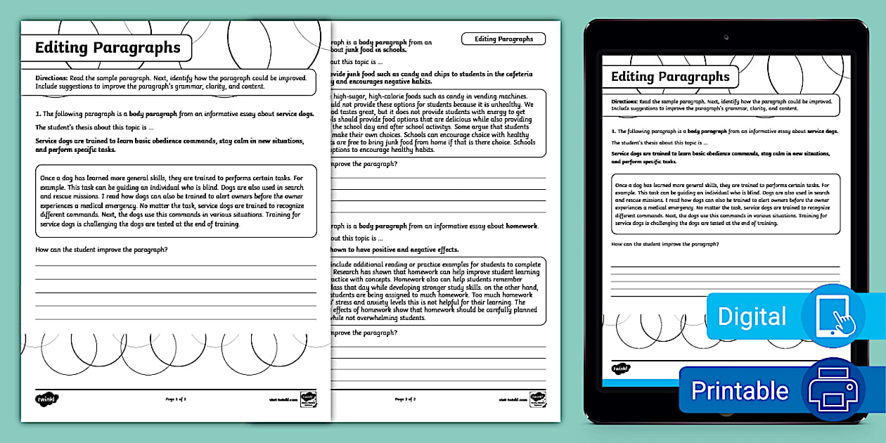 Sixth Grade Editing Paragraphs Practice Worksheet - Twinkl