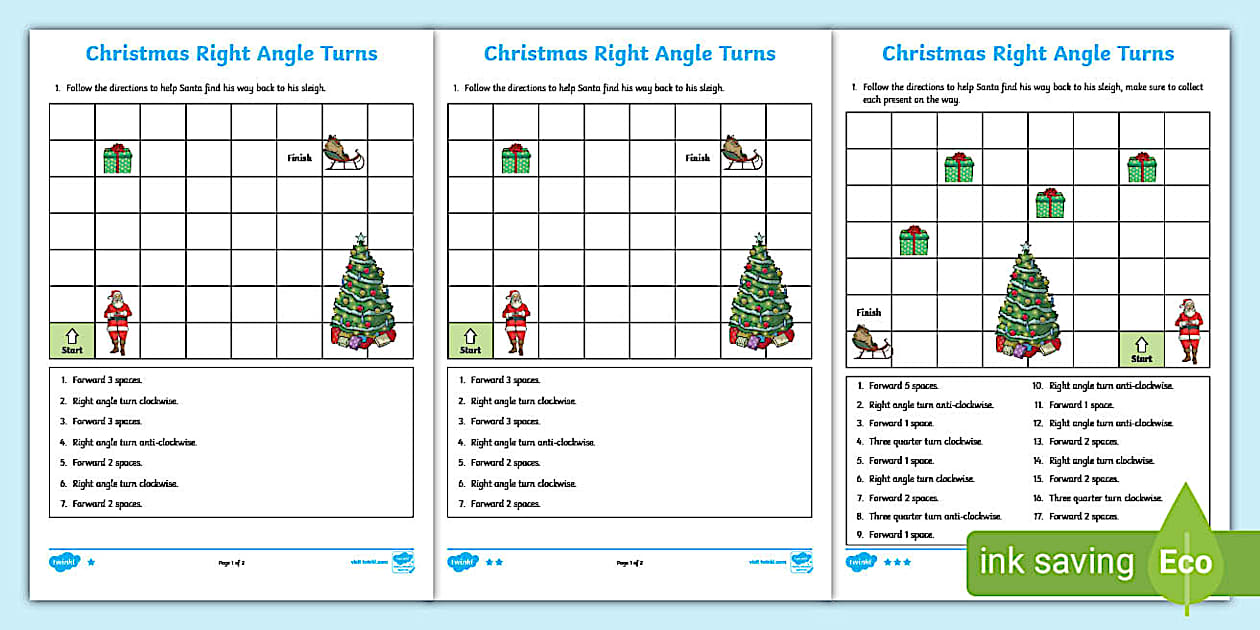 Christmas Right Angle Turns Differentiated Worksheets / Worksheet