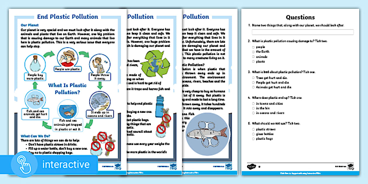 Plastic Pollution Reading Comprehension | KS1 | Interactive