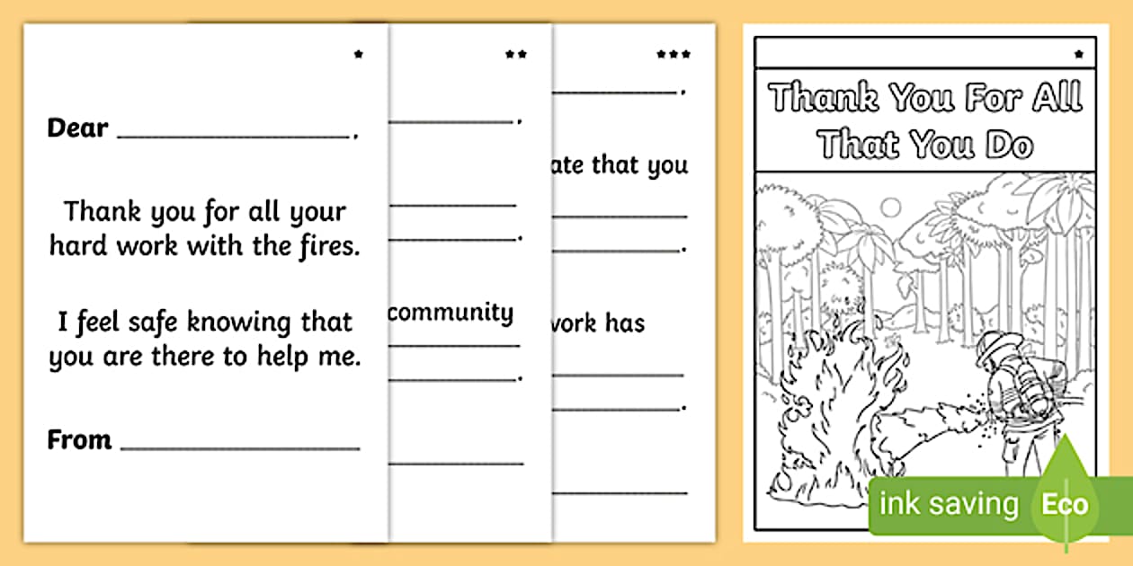 Differentiated Bushfire Firefighter Thank You Cards - Twinkl