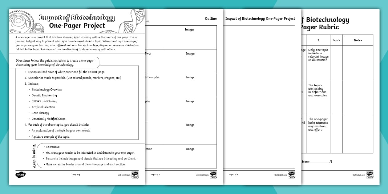 Impact of Biotechnology One-Pager Project for 6th-8th Grade