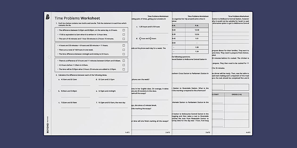 👉 Time Problems Worksheet (teacher made) - Twinkl