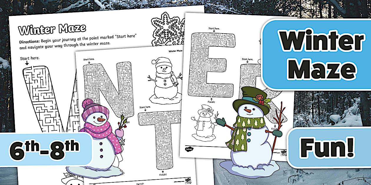 Winter Maze Worksheet for 6th-8th Grade