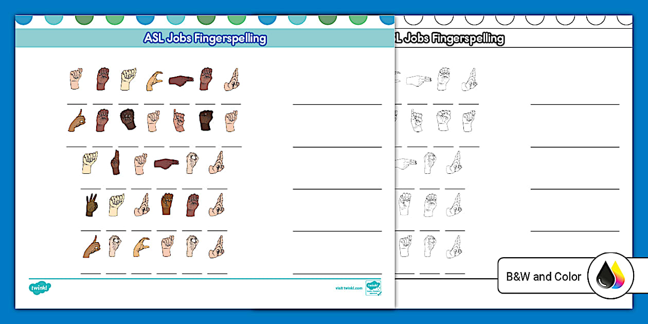 ASL Jobs Fingerspelling Worksheet