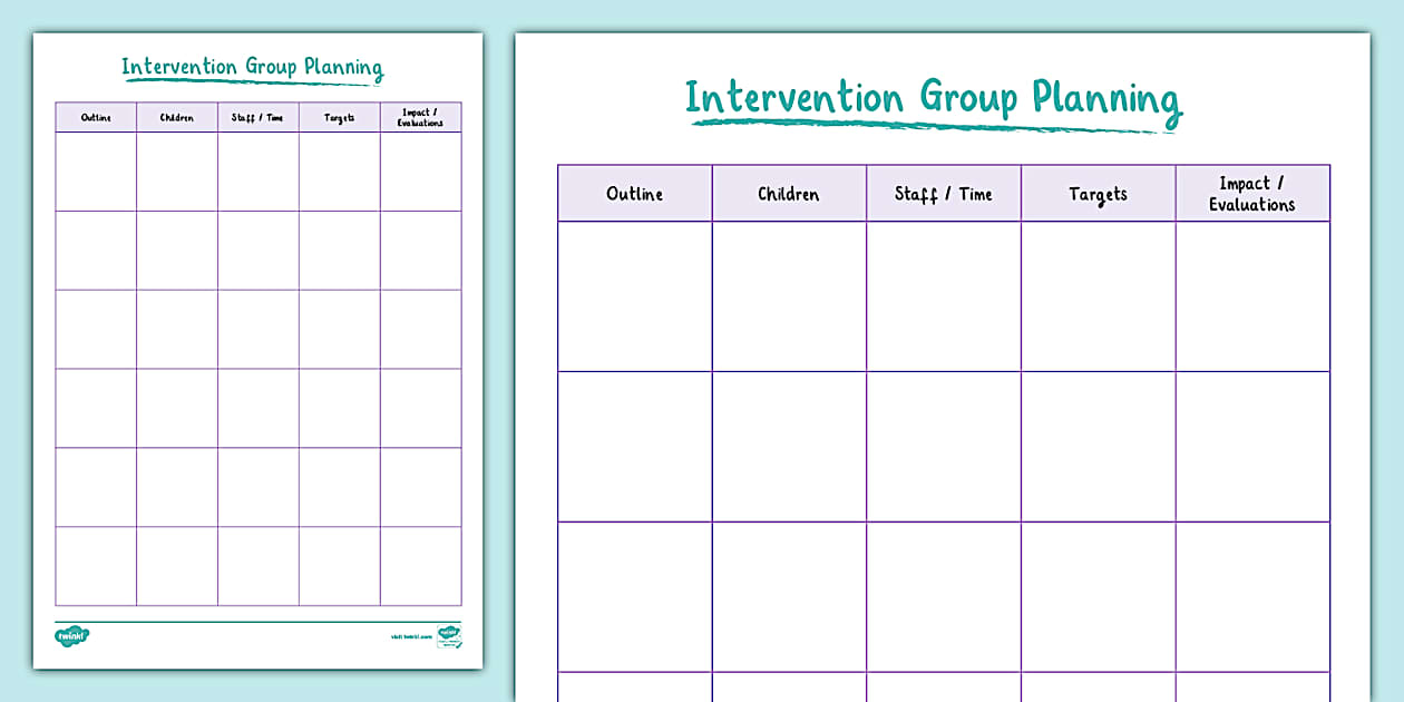 Intervention Group Planning Template ELC - Twinkl