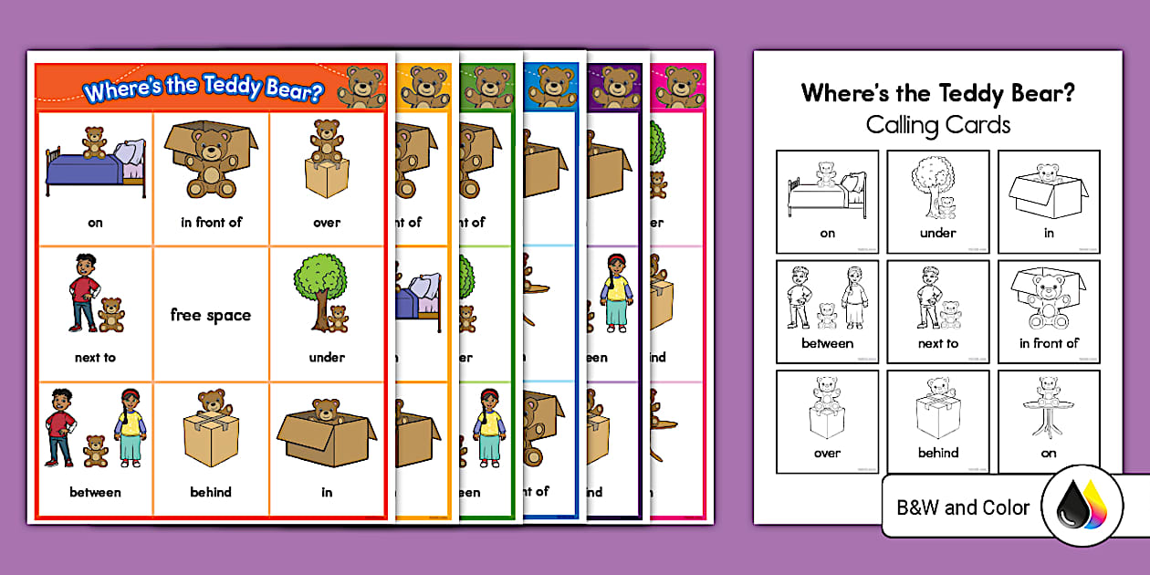 Where's the Teddy Bear? Preposition Bingo for ELLs - Twinkl