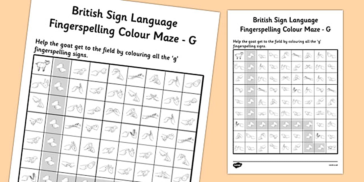 British Sign Language Fingerspelling Colour Maze G - Twinkl