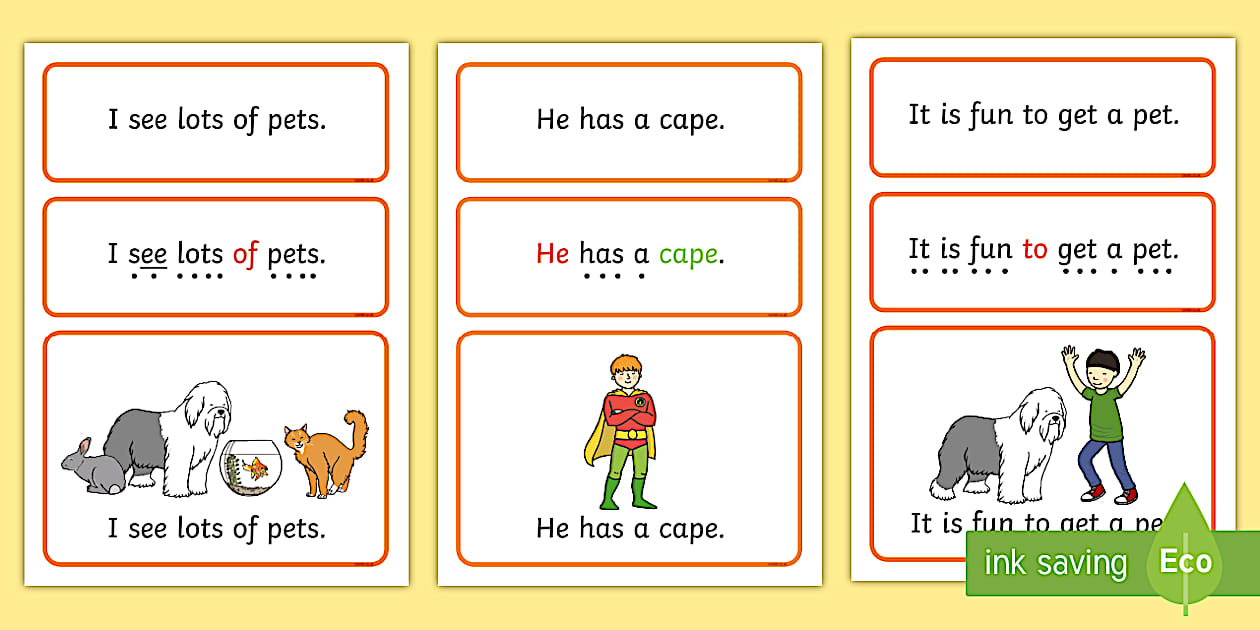 Editable Mixed Theme Simple Sentence Cards - Twinkl