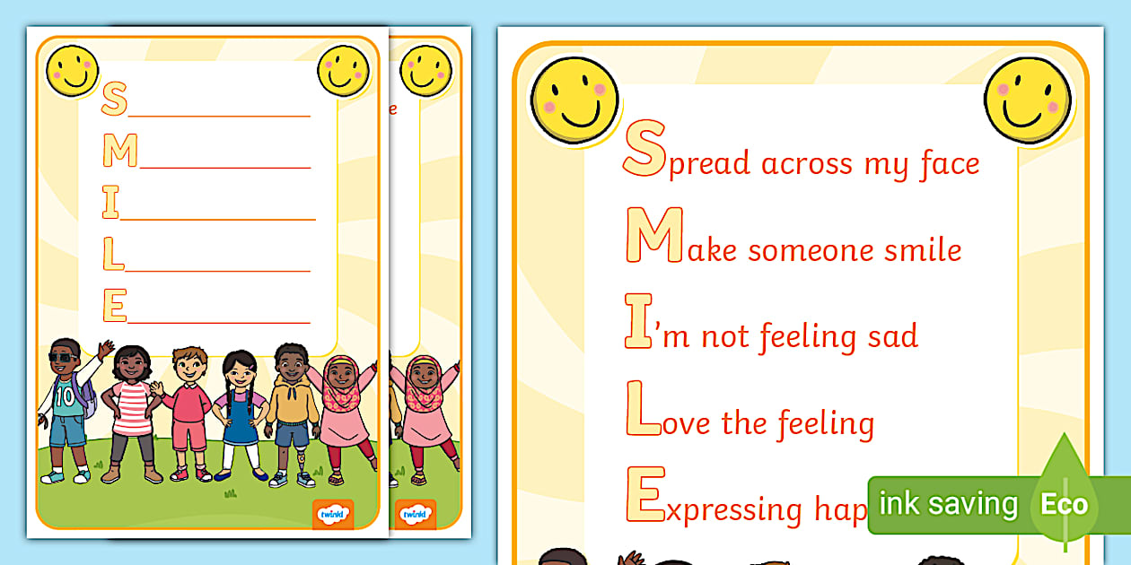 Smile Acrostic Poem Example (Teacher-Made) - Twinkl