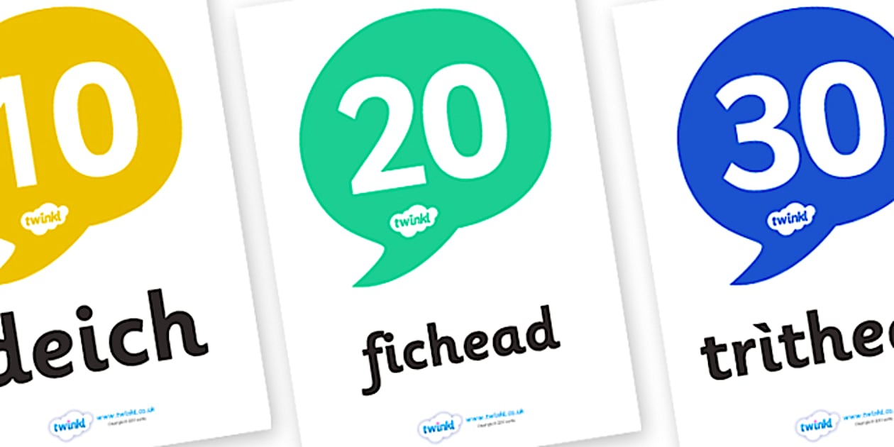 Scottish Gaelic Numbers Display Posters (in 10s) - Twinkl