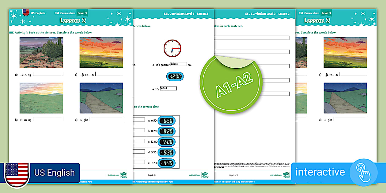 ESL Curriculum (US-English Version) Level 3, Lesson 2 Interactive Worksheet
