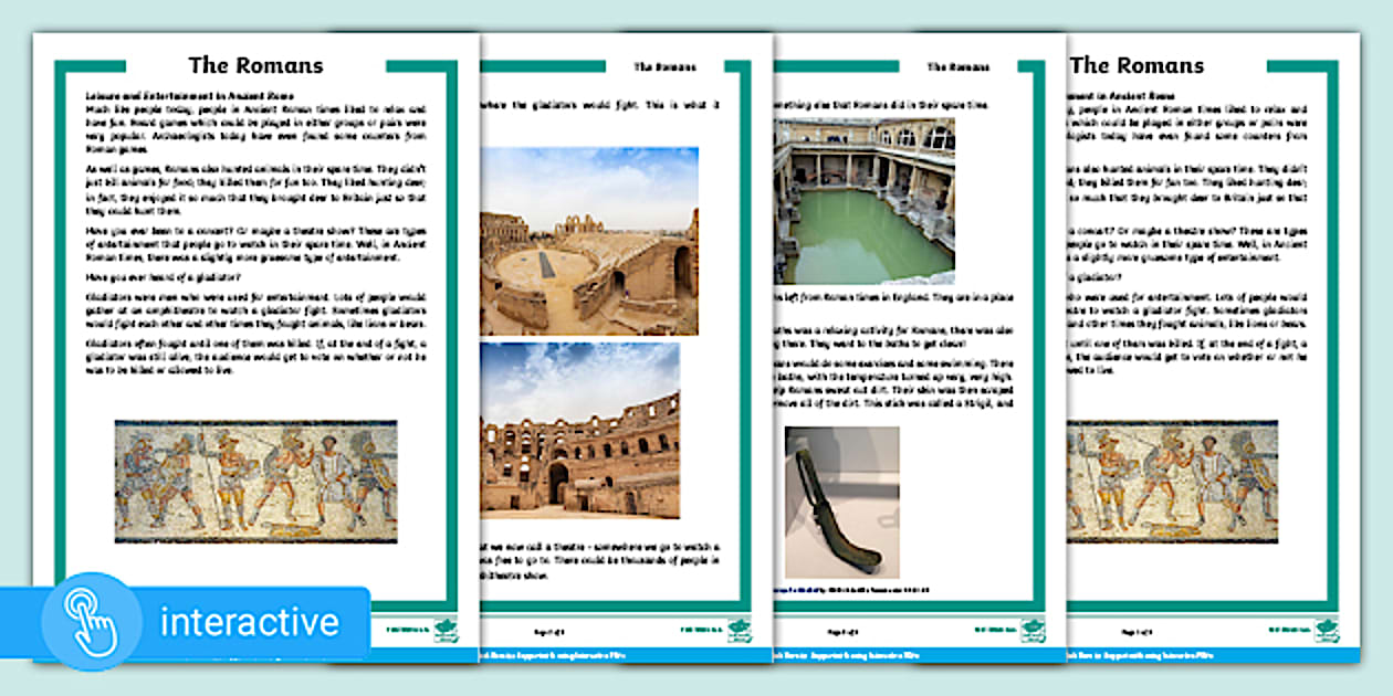 Interactive PDF: The Romans Leisure Activities Reading Comprehension First