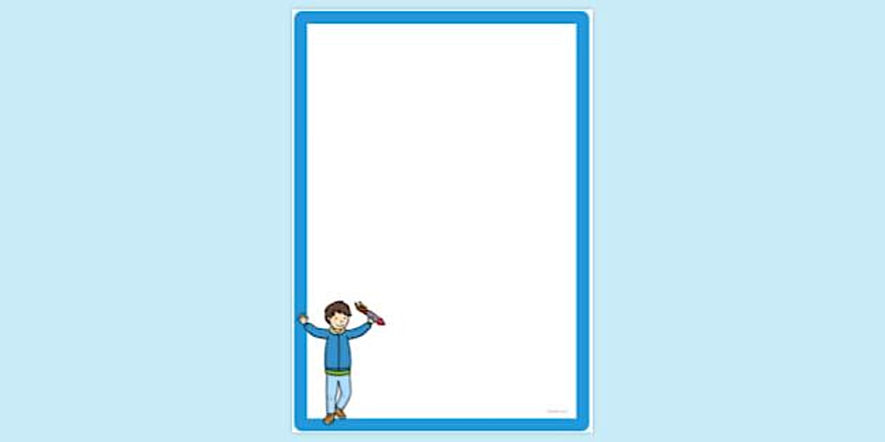 Simple Blank Boy Playing with Toy Rocket Page Border
