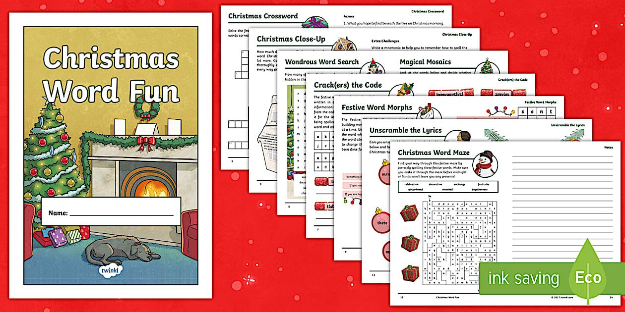 Christmas Word Fun Worksheets (teacher made) - Twinkl