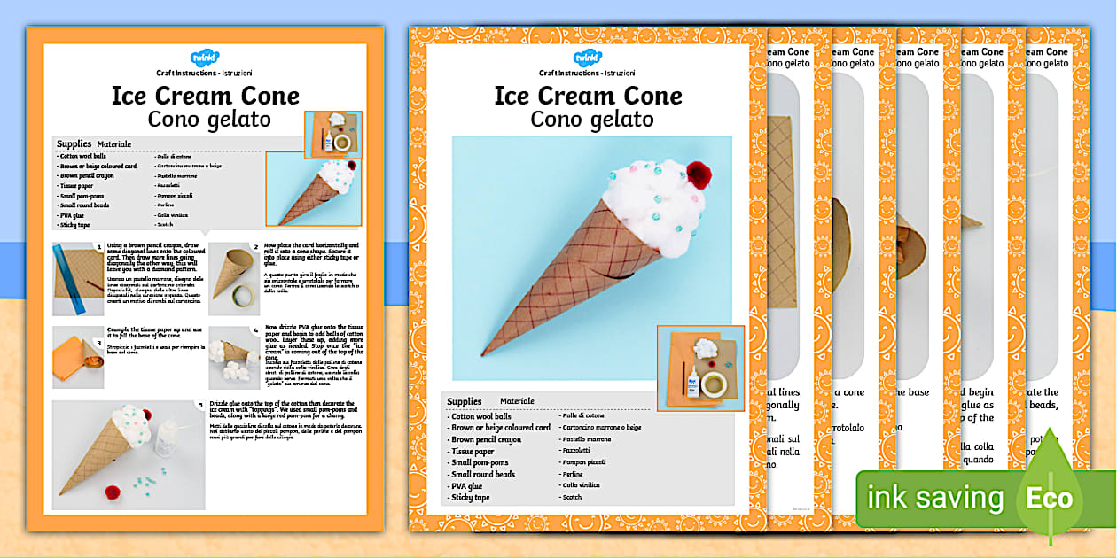 Ice Cream Cone Craft Instructions English/Italian - Ice Cream Cone Craft