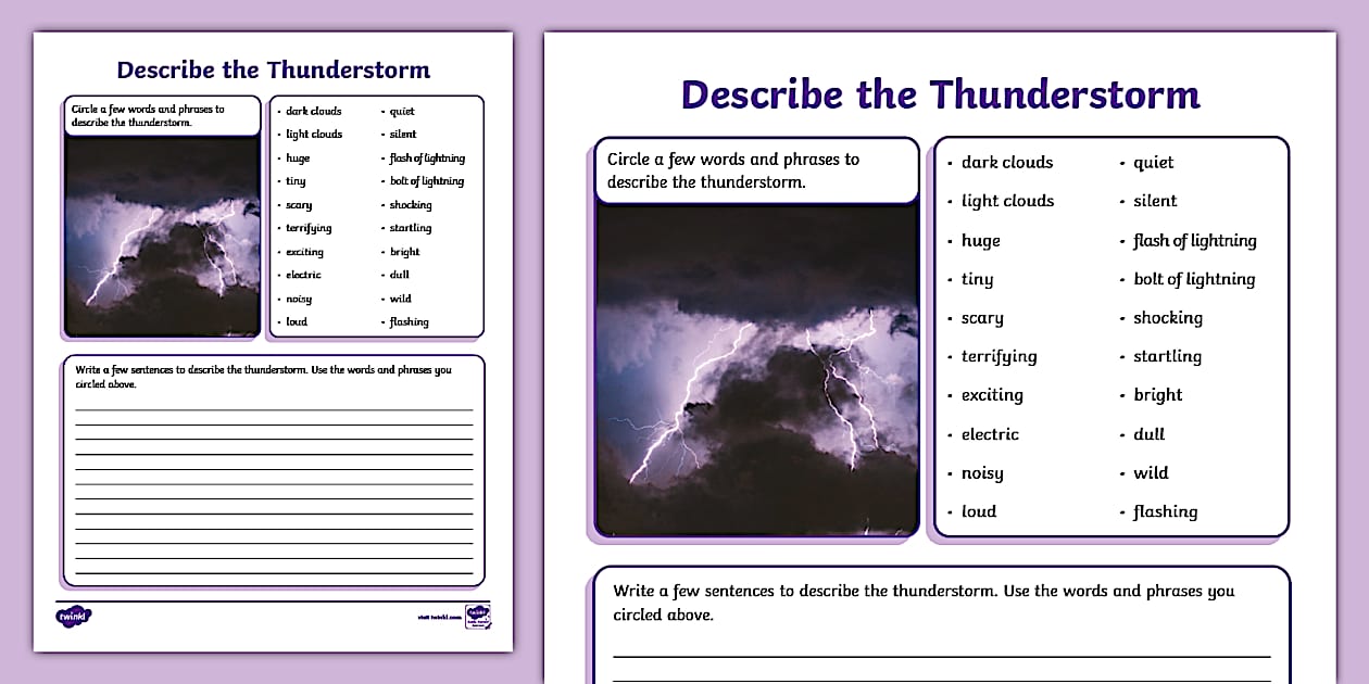 Describe the Thunderstorm Activity Worksheet for 3rd-5th Grade