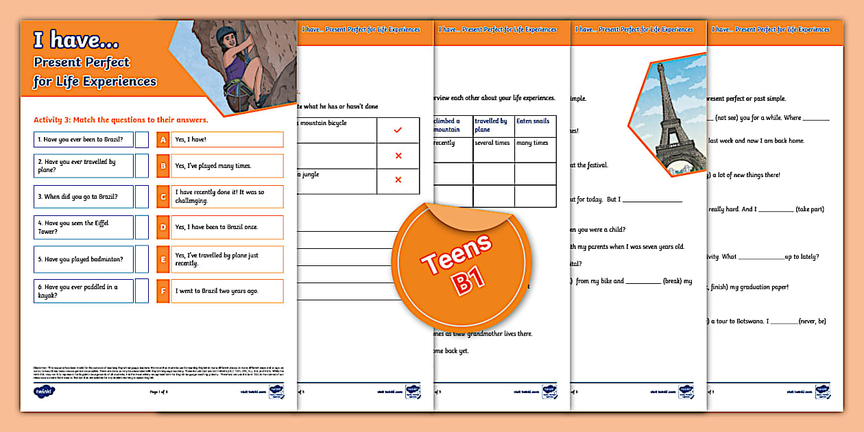Twinkl ESL Present Perfect Activity Sheet (teacher made)