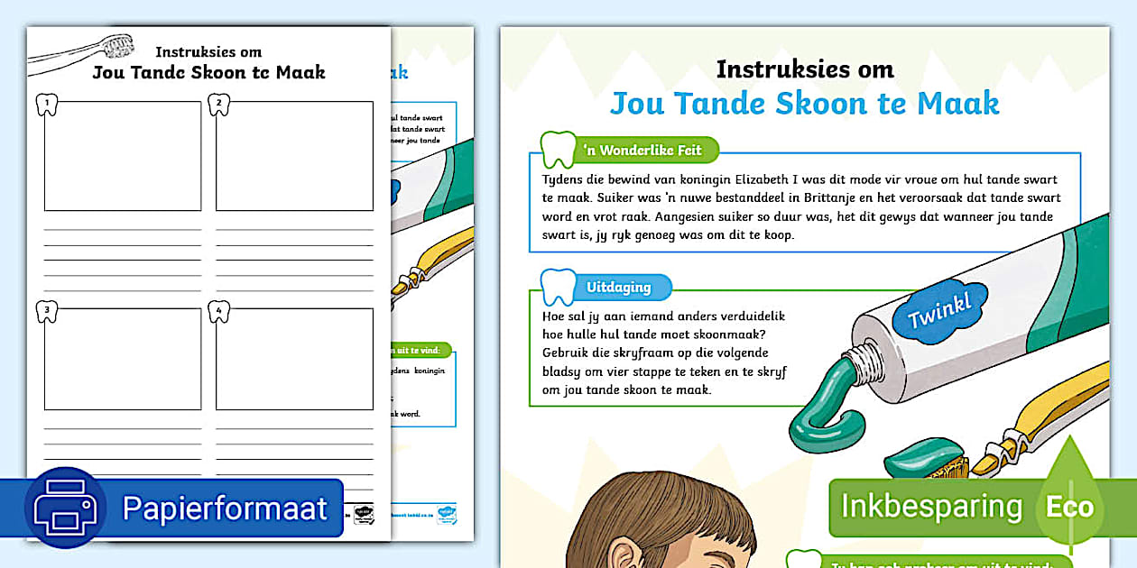 Instruksies om jou Tande Skoon Te Maak (Teacher-Made)